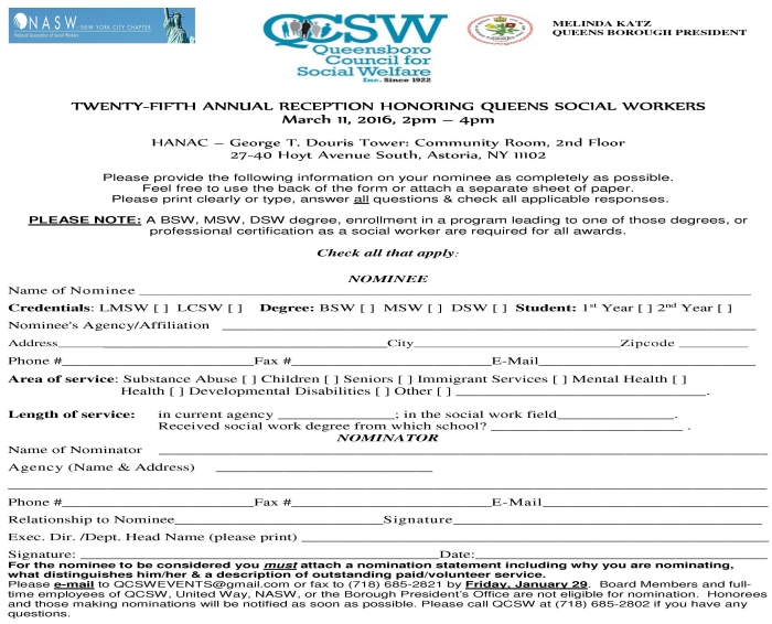 HONORING QUEENS SOCIAL WORKERS